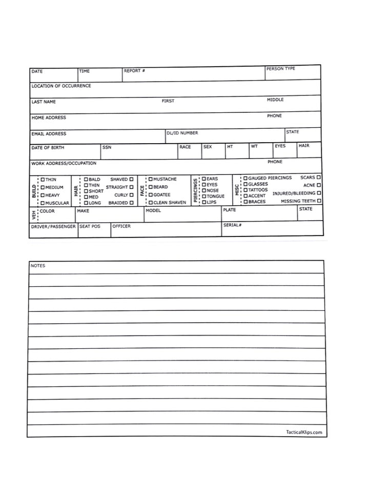 Shop Prefilled Field Interview Cards for First Responders ...